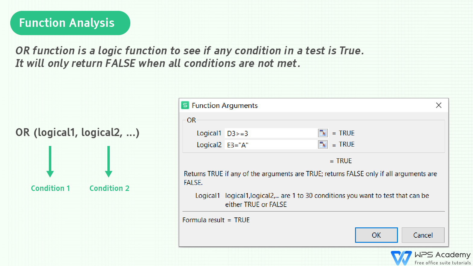 How to use the OR Function | WPS Academy Free Office Courses