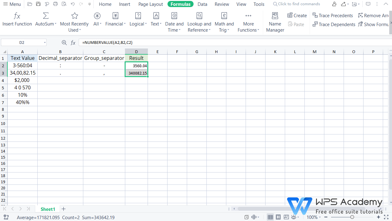 The NUMBERVALUE Function in Excel | WPS Office Quick Tutorials Online