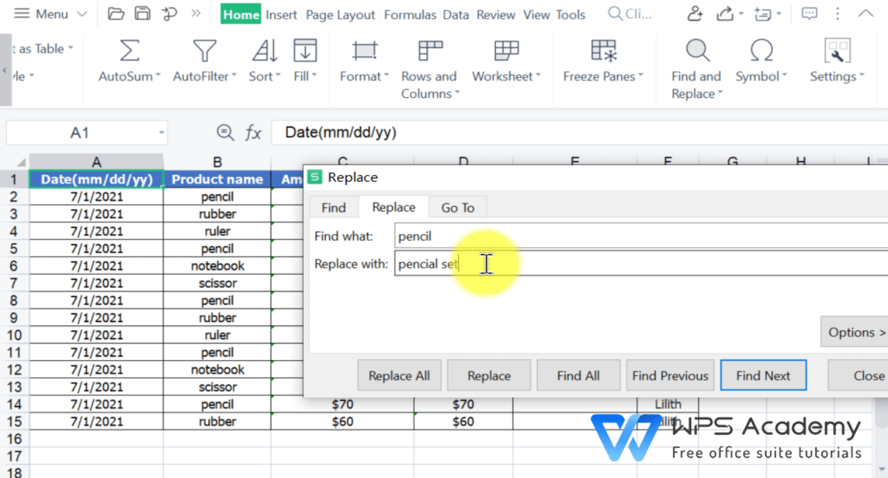 Find and replace functions in Spreadsheet | WPS Office Quick Tutorials ...