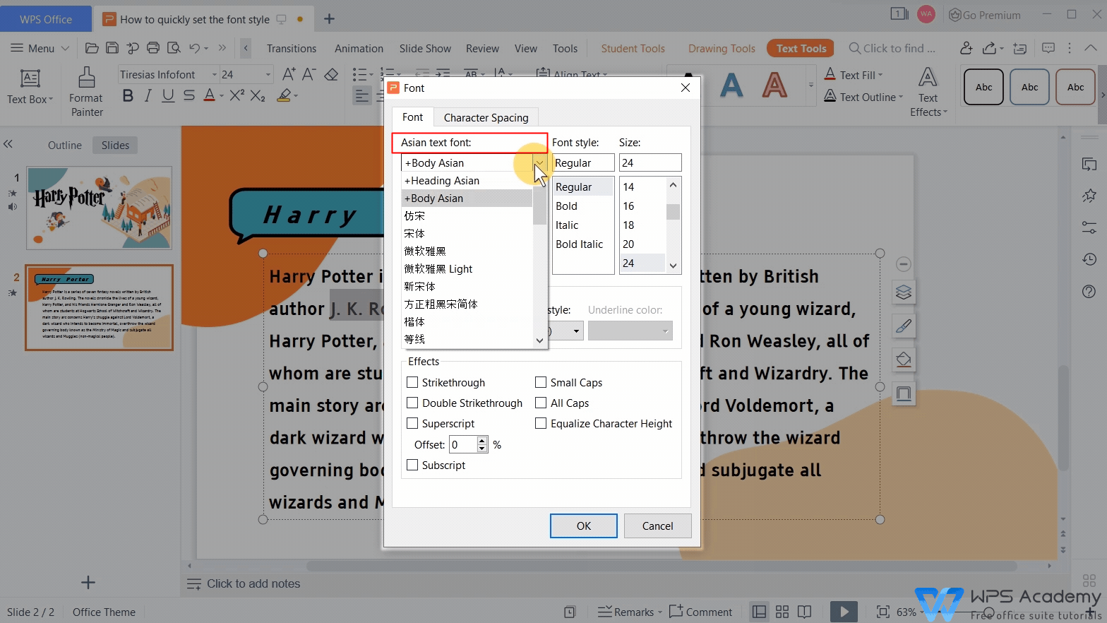 How to quickly set the font style | WPS Academy Free Office Courses