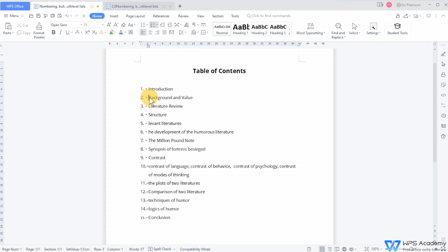 How to set up multilevel numbering in WPS Writer | WPS Academy Free ...