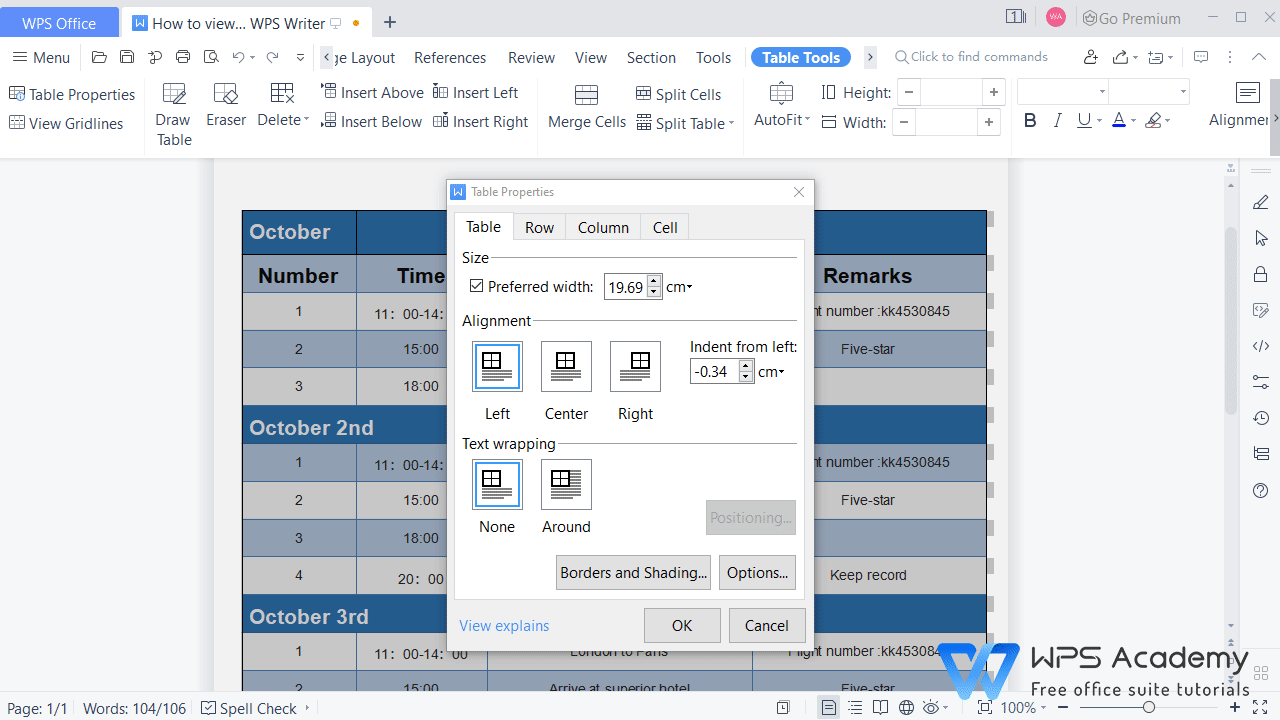 How to view the table properties in WPS Writer | WPS Office Quick ...